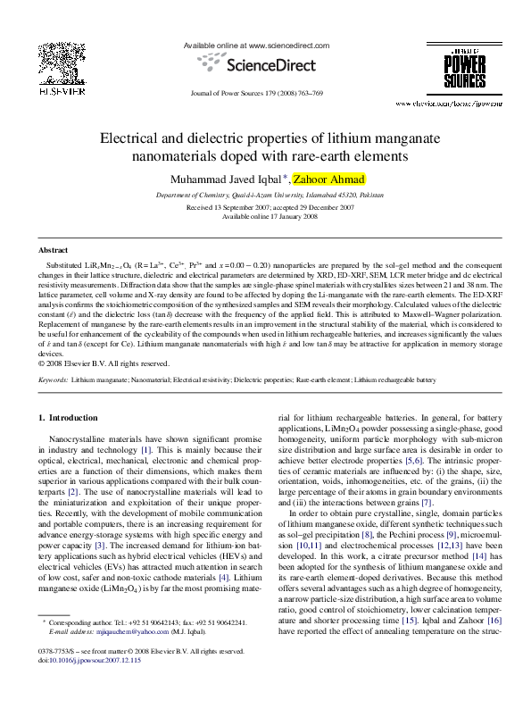 (PDF) Electrical and dielectric properties of lithium manganate ...