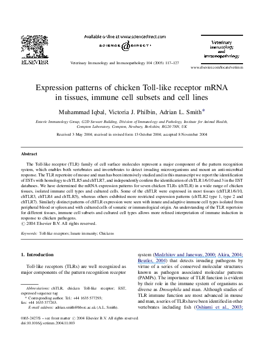 (PDF) Expression patterns of chicken Toll-like receptor mRNA in tissues, immune cell subsets and ...