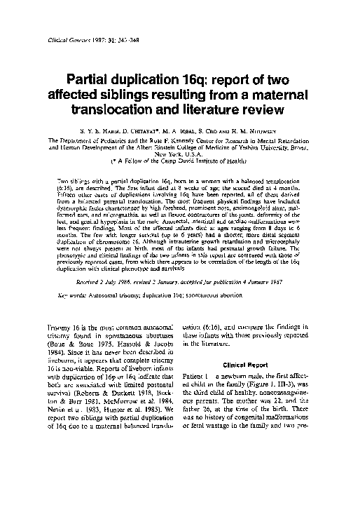 (PDF) Partial duplication 16q: report of two affected siblings ...