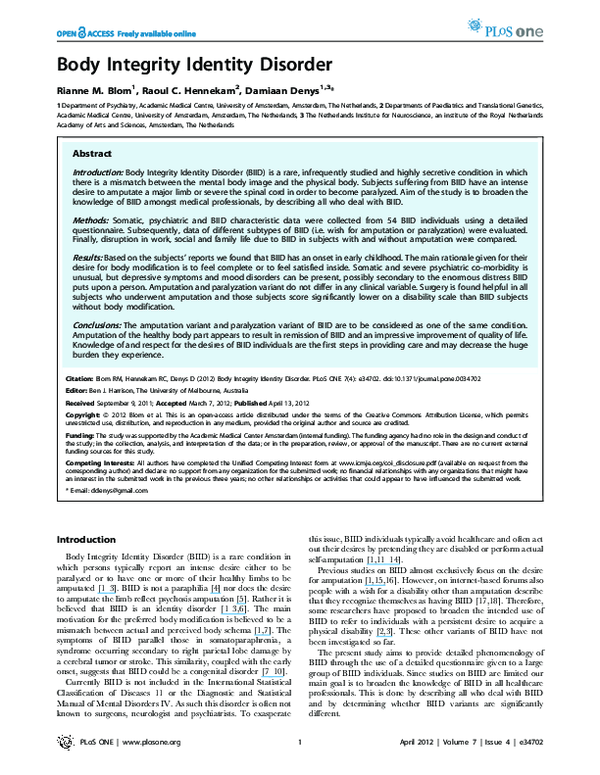 (PDF) Body Integrity Identity Disorder