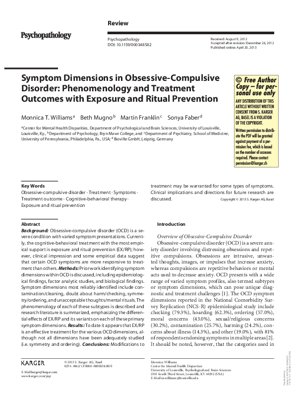 (PDF) Symptom Dimensions in Obsessive-Compulsive Disorder: Factor ...