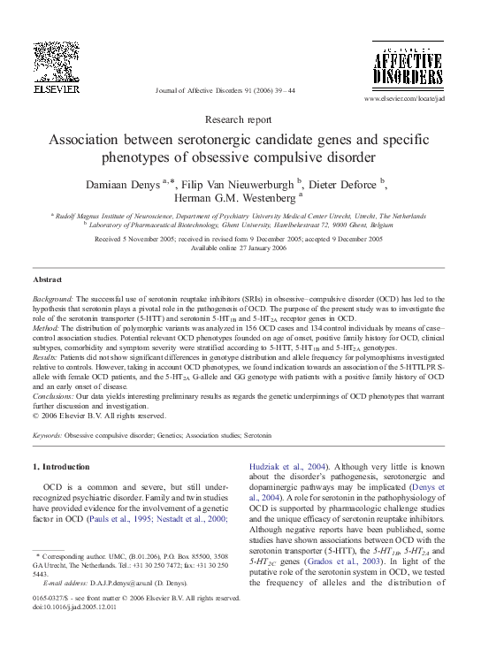 (PDF) Association between serotonergic candidate genes and specific ...