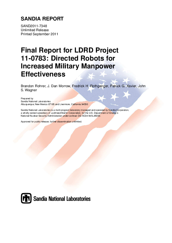 (PDF) Final report for LDRD project 11-0783 : directed robots for increased military manpower ...