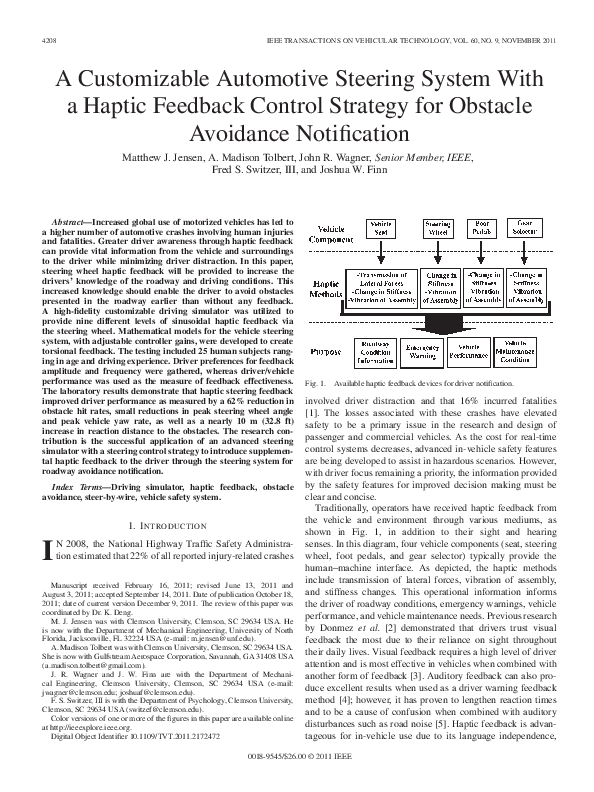 (PDF) A Customizable Automotive Steering System With a Haptic Feedback Control Strategy for ...