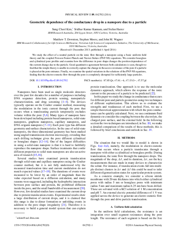 (PDF) Geometric dependence of the conductance drop in a nanopore due to ...