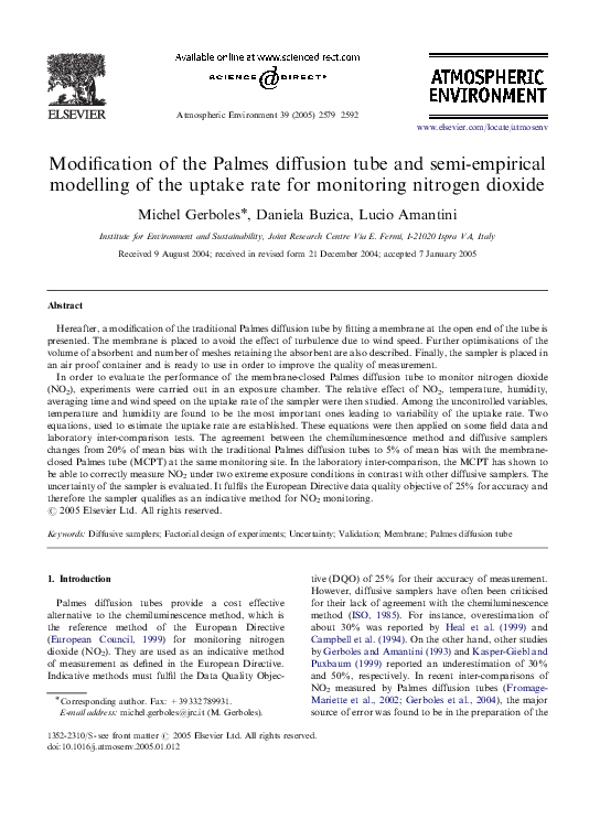 (PDF) Modification of the Palmes diffusion tube and semi-empirical ...