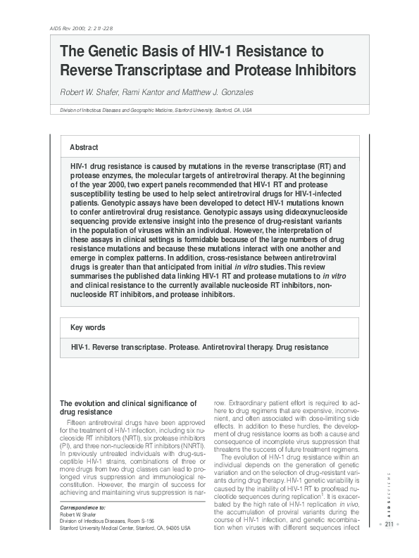 (PDF) The Genetic Basis of HIV-1 Resistance to Reverse Transcriptase ...