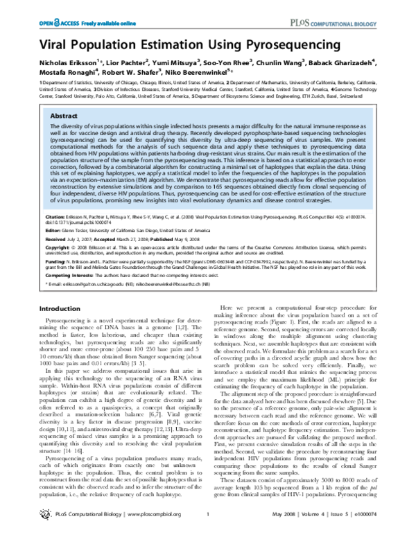 (PDF) Viral population estimation using pyrosequencing