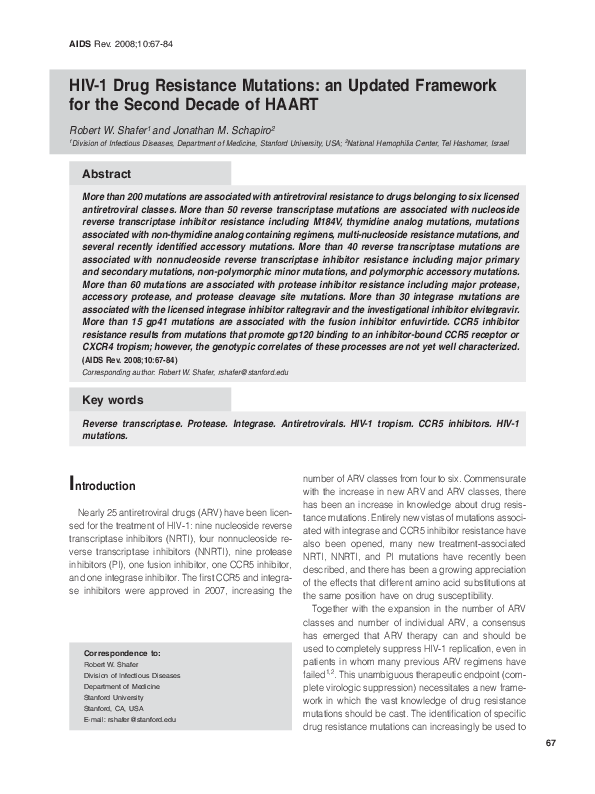 (PDF) HIV-1 drug resistance mutations: an updated framework for the ...
