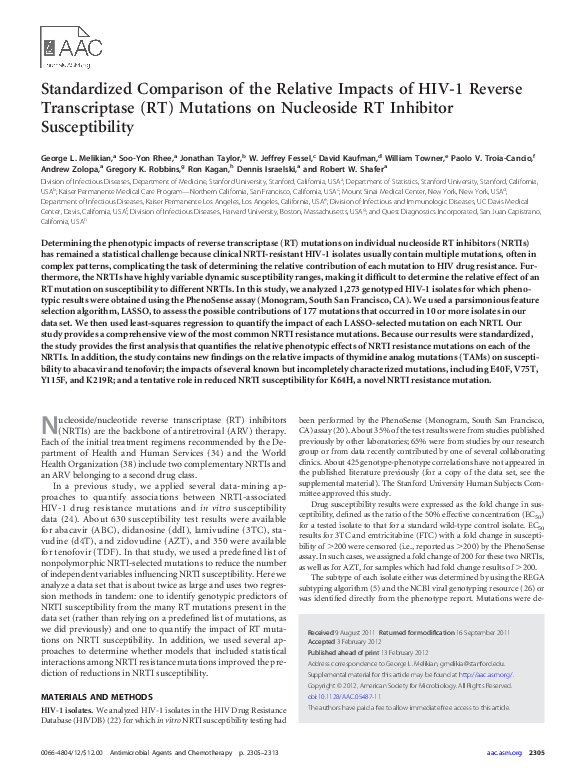 (PDF) Standardized Comparison of the Relative Impacts of HIV-1 Reverse ...