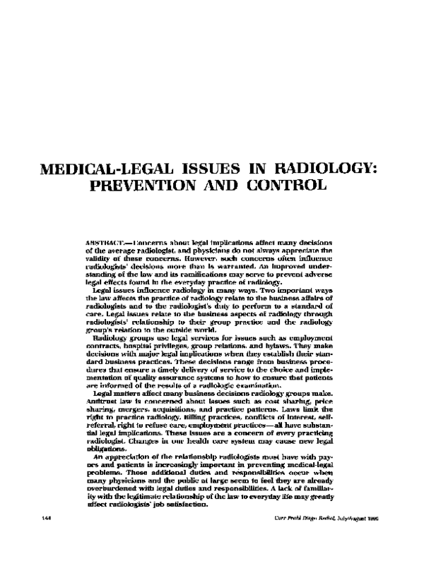 (PDF) Medical-legal issues in radiology: prevention and control