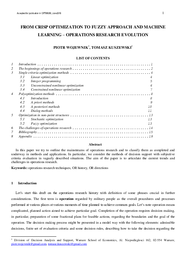 Pdf From Crisp Optimization To Fuzzy Approach And Machine Learning Operations Research Evolution