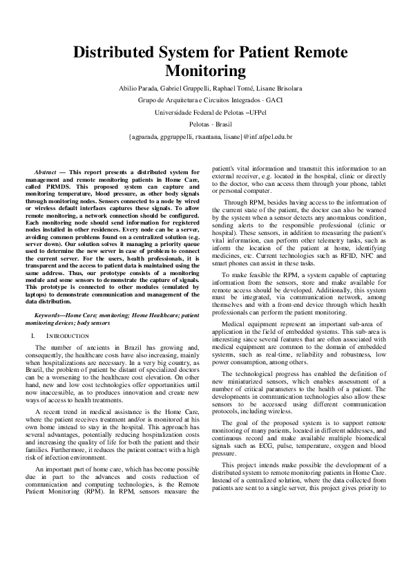(PDF) Distributed System for Patient Remote Monitoring