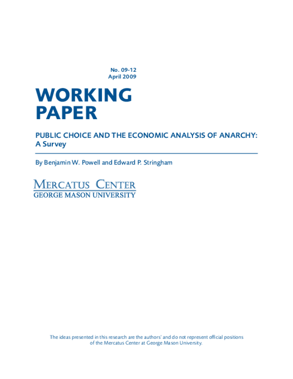 (PDF) Public choice and the economic analysis of anarchy: a survey