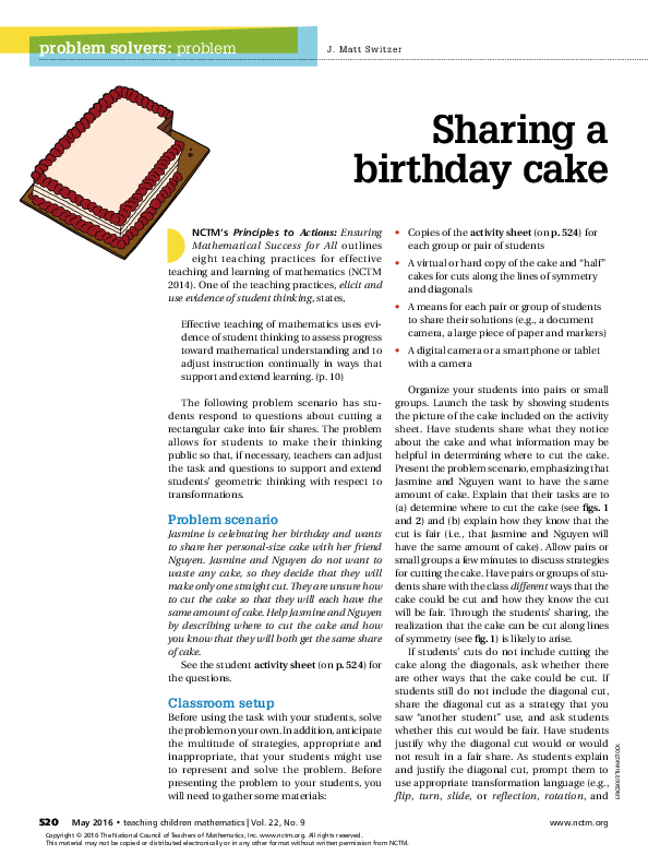 (PDF) Problem solvers problem: Sharing a birthday cake