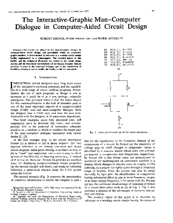 Pdf The Interactive Graphic Man Computer Dialogue In Computer Aided Circuit Design 
