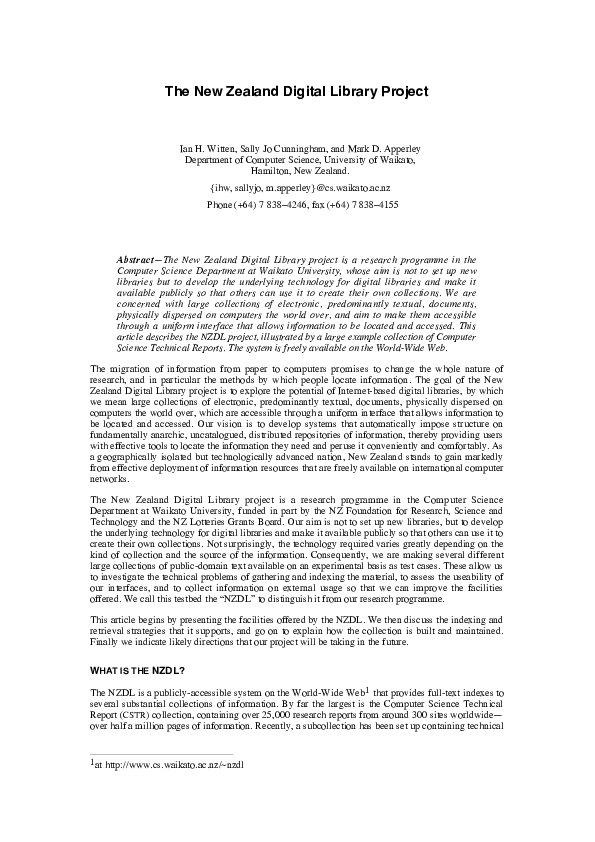 (PDF) The New Zealand Digital Library Project