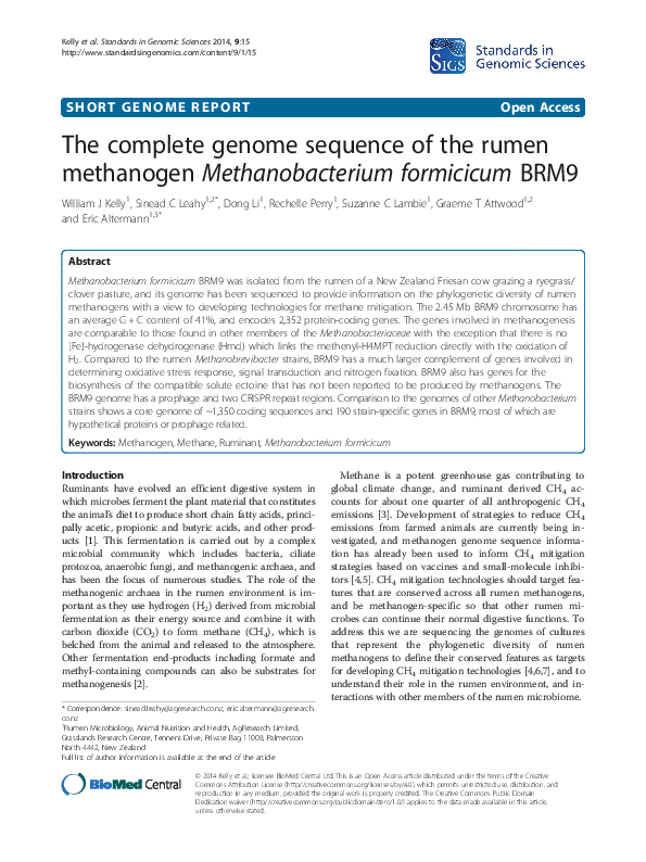 (PDF) The complete genome sequence of the rumen methanogen ...