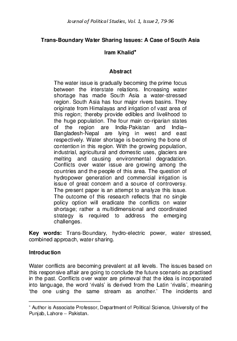 (PDF) Trans-Boundary Water Sharing Issues: A Case of South Asia