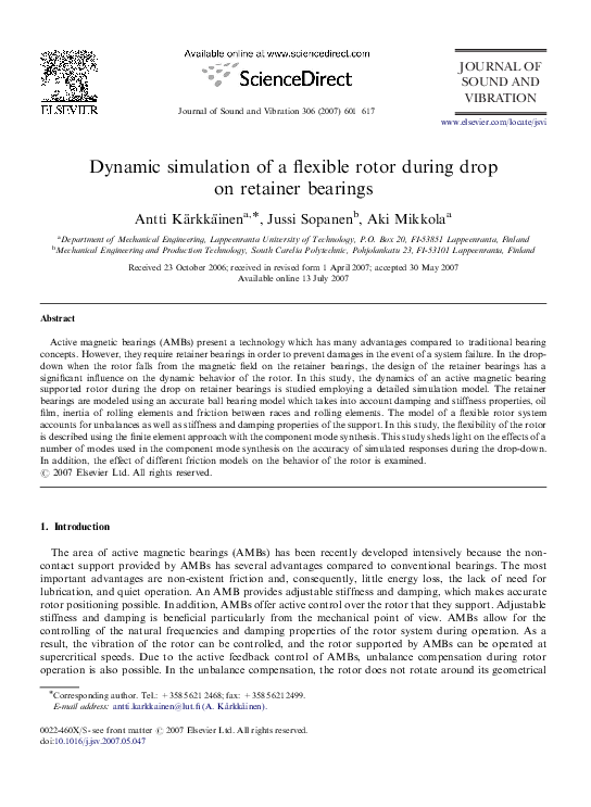 (PDF) Dynamic simulation of a flexible rotor during drop on retainer ...