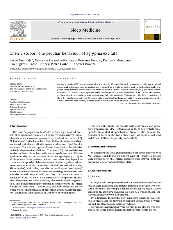 (PDF) Oneiric stupor: The peculiar behaviour of agrypnia excitata