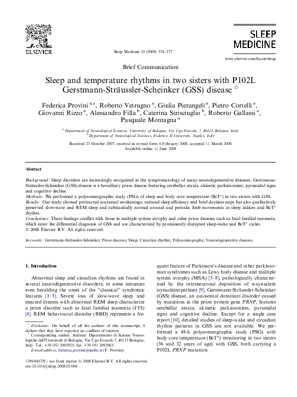 (PDF) Sleep and temperature rhythms in two sisters with P102L Gerstmann ...