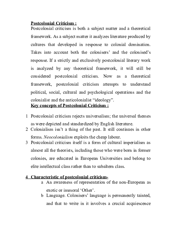 (DOC) Postcolonial Criticism