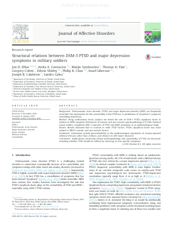 (PDF) Structural relations between DSM-5 PTSD and major depression ...