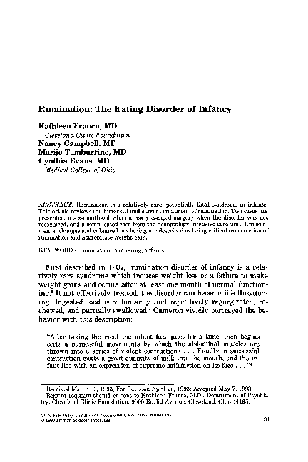(PDF) Rumination: The Eating disorder of infancy | Marijo Tamburrino ...