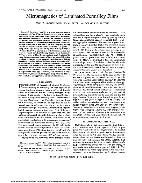 (PDF) Micromagnetics of laminated Permalloy films