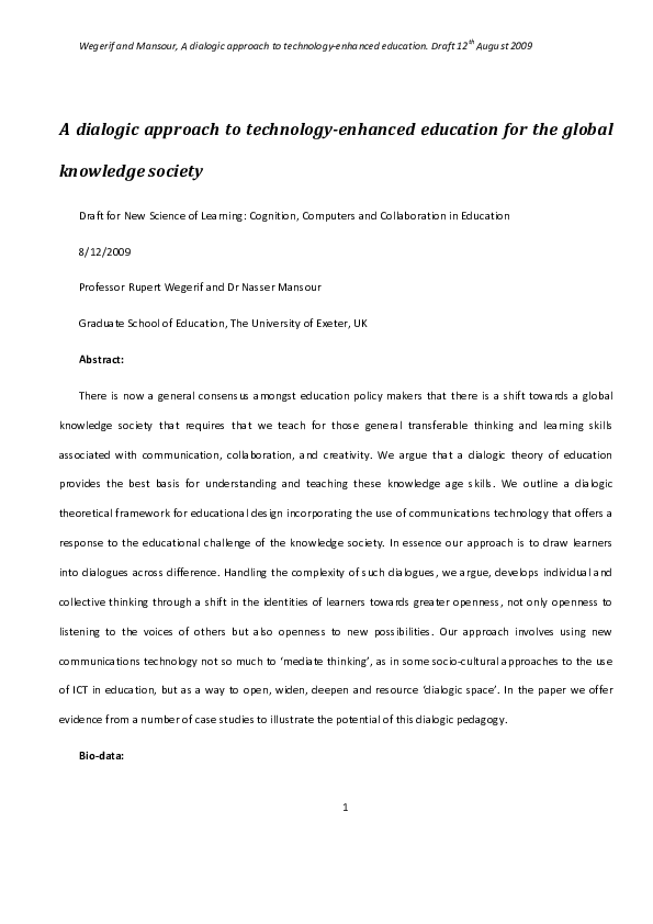 (PDF) A Dialogic Approach to Technology-Enhanced Education for the ...