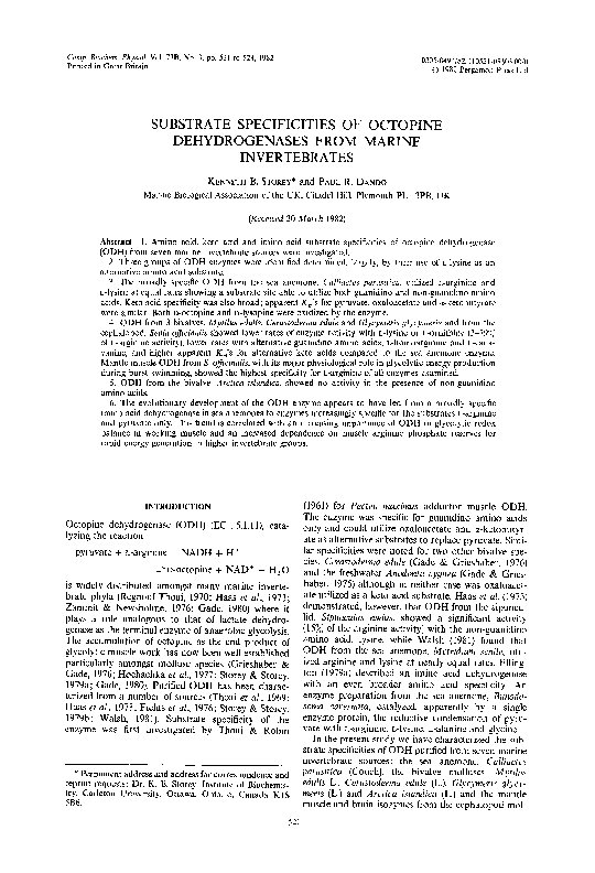 (PDF) Substrate specificities of octopine dehydrogenases from marine ...