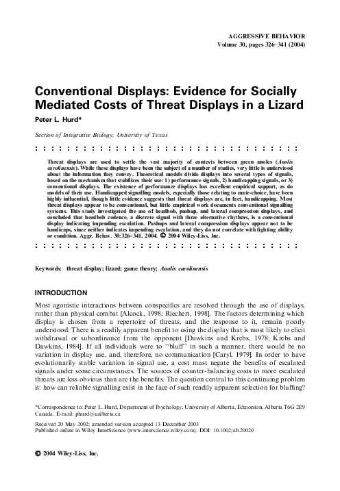 (PDF) Conventional displays: Evidence for socially mediated costs of ...