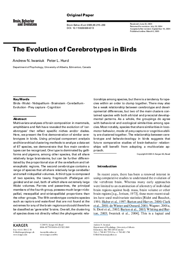 (PDF) The Evolution of Cerebrotypes in Birds