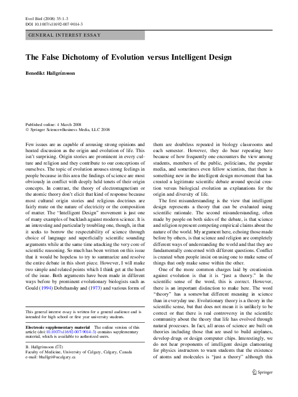 (PDF) The False Dichotomy of Evolution versus Intelligent Design