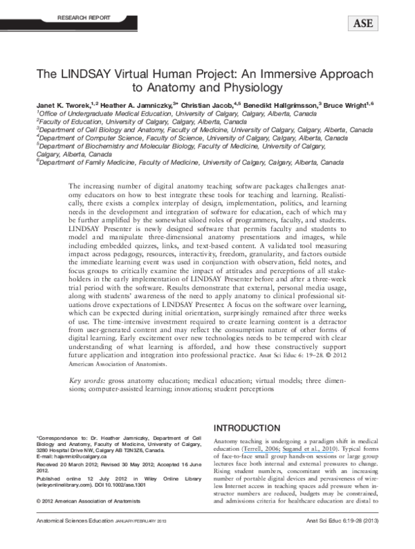 (PDF) The LINDSAY Virtual Human Project: An immersive approach to ...