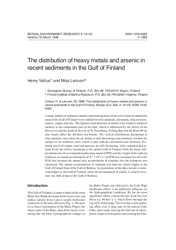 (PDF) The distribution of heavy metals and arsenic in recent sediments ...