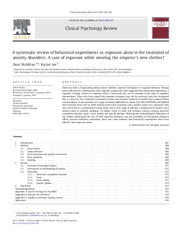 (PDF) A systematic review of behavioral experiments vs. exposure alone ...