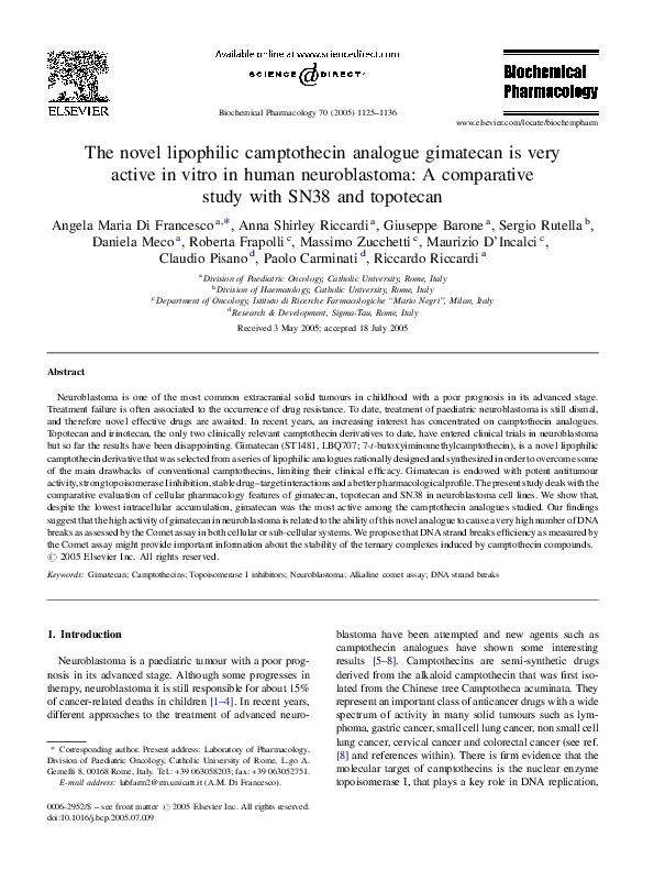 (PDF) The novel lipophilic camptothecin analogue gimatecan is very ...