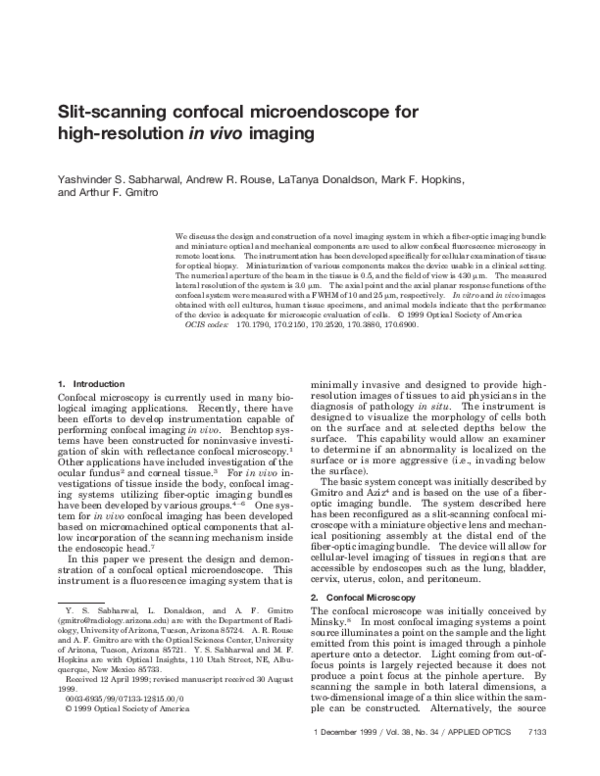 (PDF) Slit-Scanning Confocal Microendoscope for High-Resolution In Vivo ...