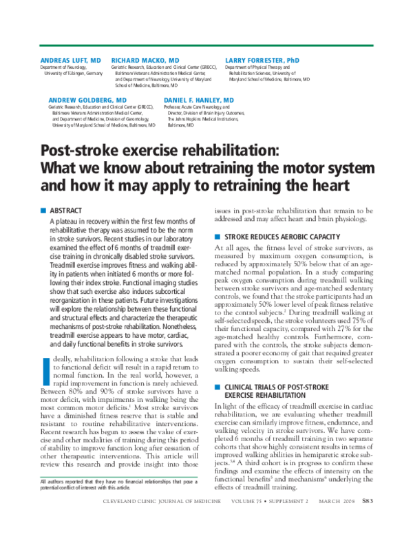 (PDF) Post-stroke exercise rehabilitation: what we know about ...