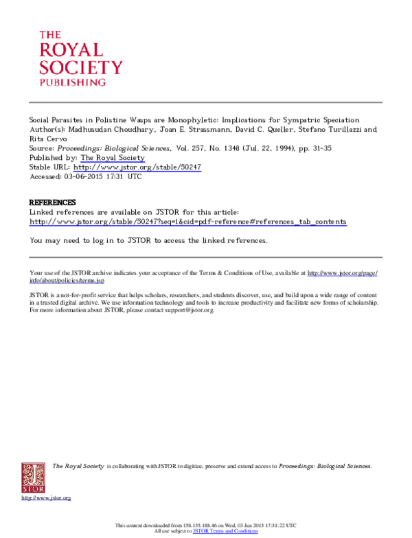 (PDF) Social parasites in polistine wasps are monophyletic ...