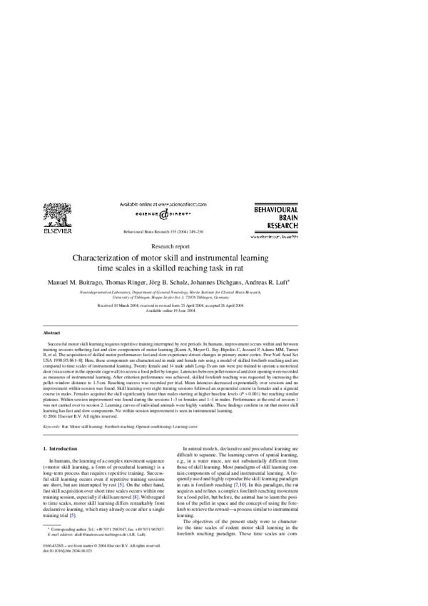 (PDF) Characterization of motor skill and instrumental learning time ...