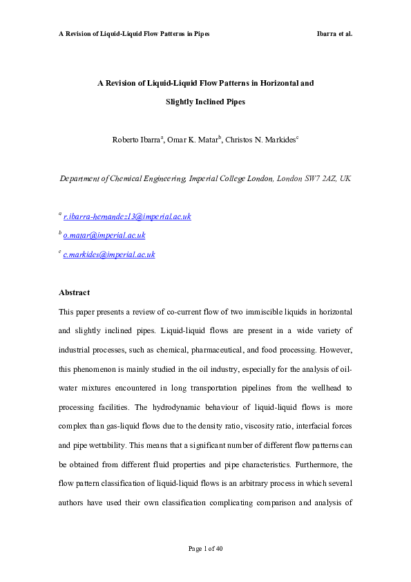 (PDF) A review of liquid-liquid flow patterns in horizontal and slightly inclined pipes