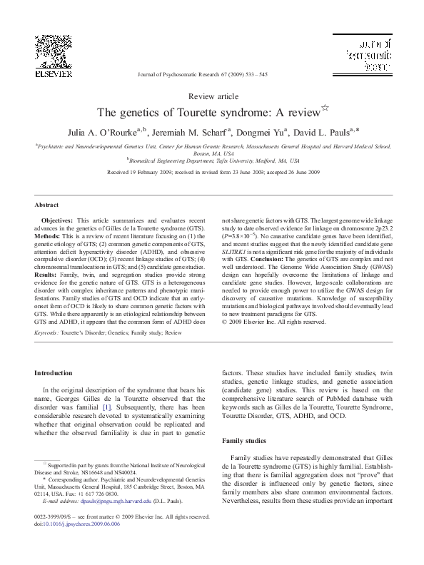(PDF) The genetics of Tourette syndrome: A review