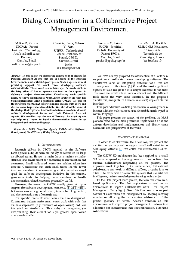 (PDF) Dialog construction in a collaborative project management environment
