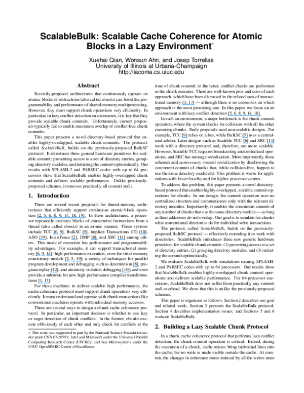 (PDF) Scalablebulk: Scalable cache coherence for atomic blocks in a ...