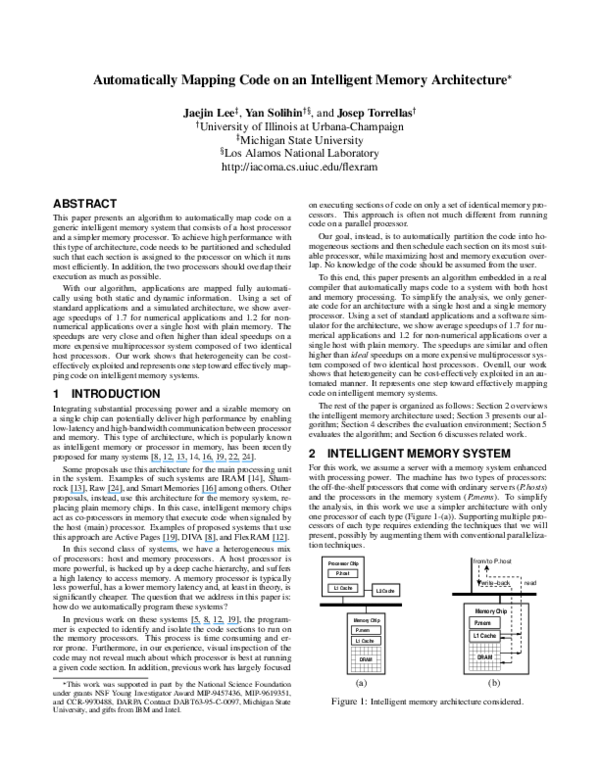 (PDF) Automatically mapping code on an intelligent memory architecture