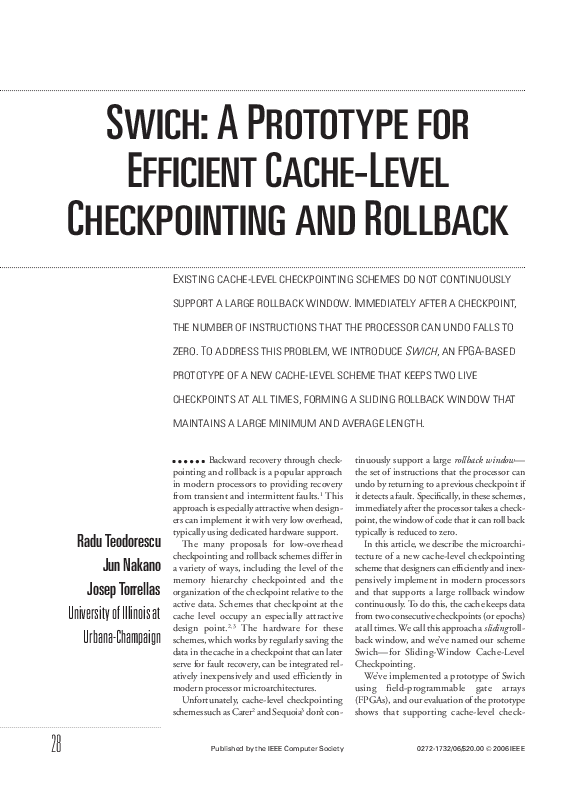 (PDF) SWICH: A Prototype for Efficient Cache-Level Checkpointing and Rollback