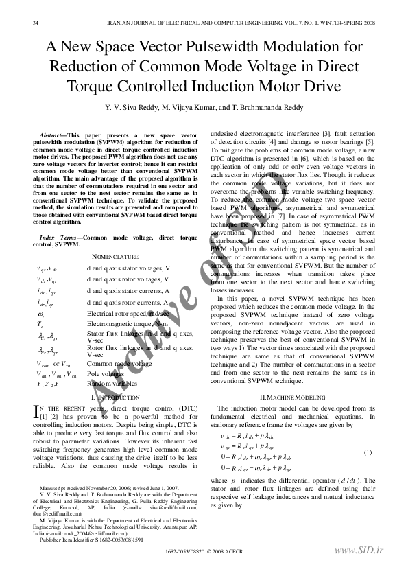 (PDF) A New Space Vector Pulsewidth Modulation for Reduction of Common Mode Voltage in Direct ...